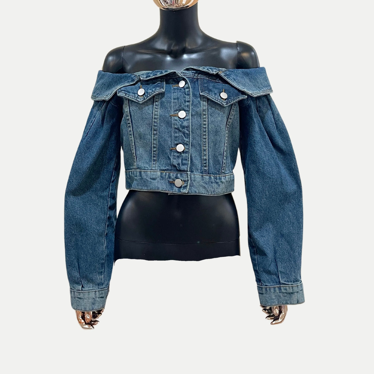 Off Shoulder Denim Jacket Small – GOLD x TEAL